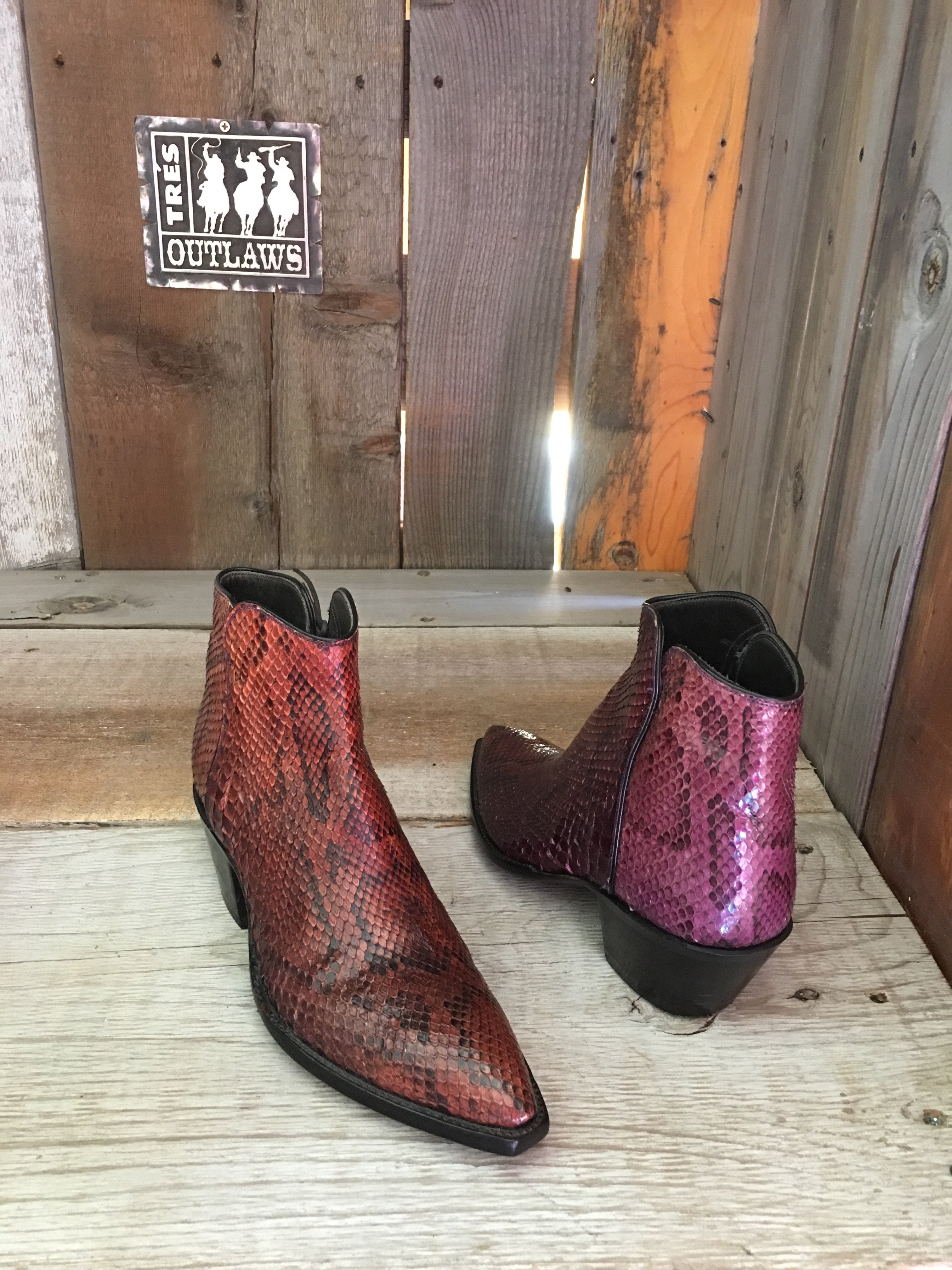 Burgundy Python & Lizard Tres Outlaws "2 Sweet Collections " Side Zip Boot 1926