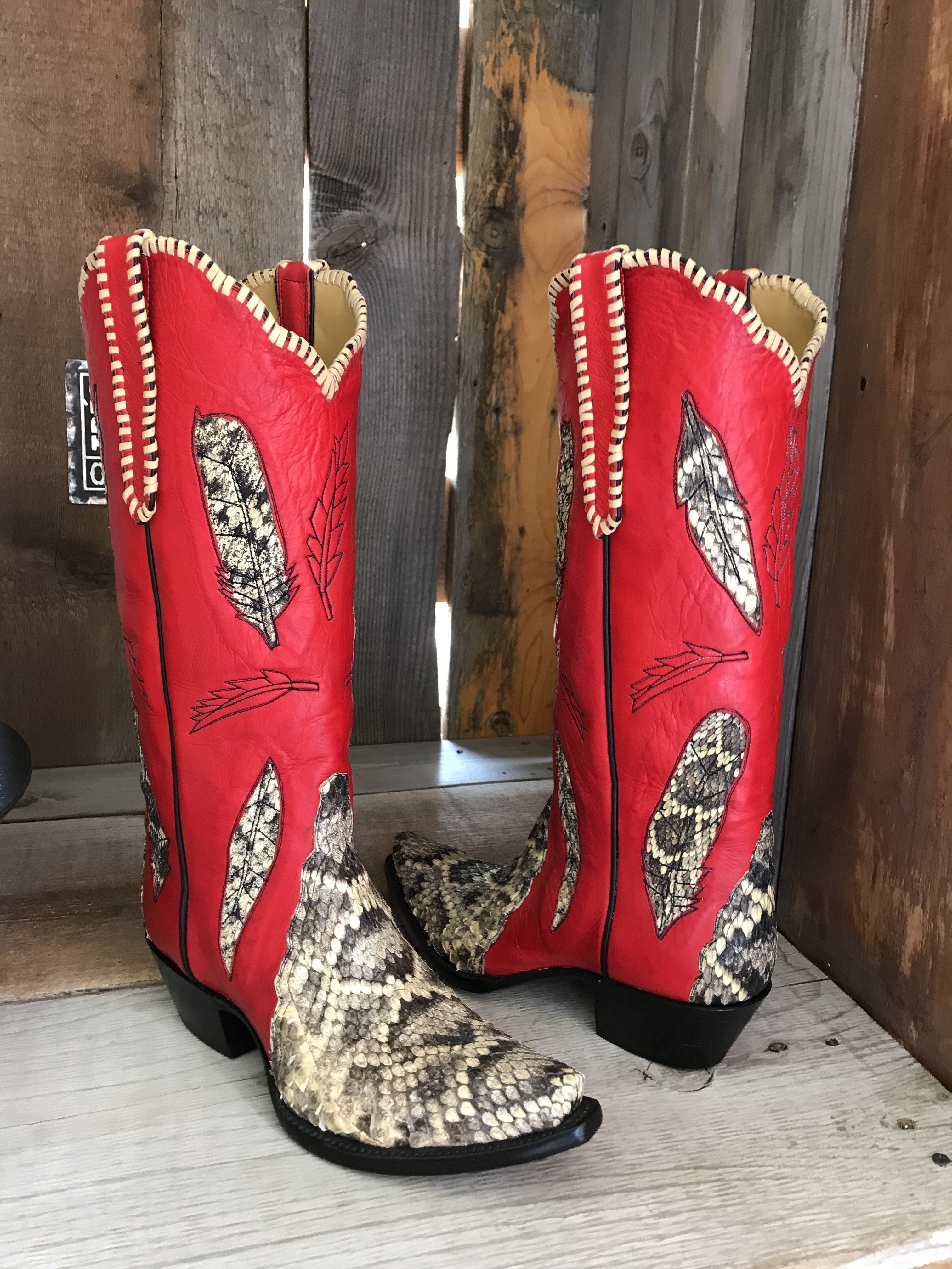 Natural Rattlesnake & Red Kangaroo Tres Outlaws Women's Classic Boot 1815@