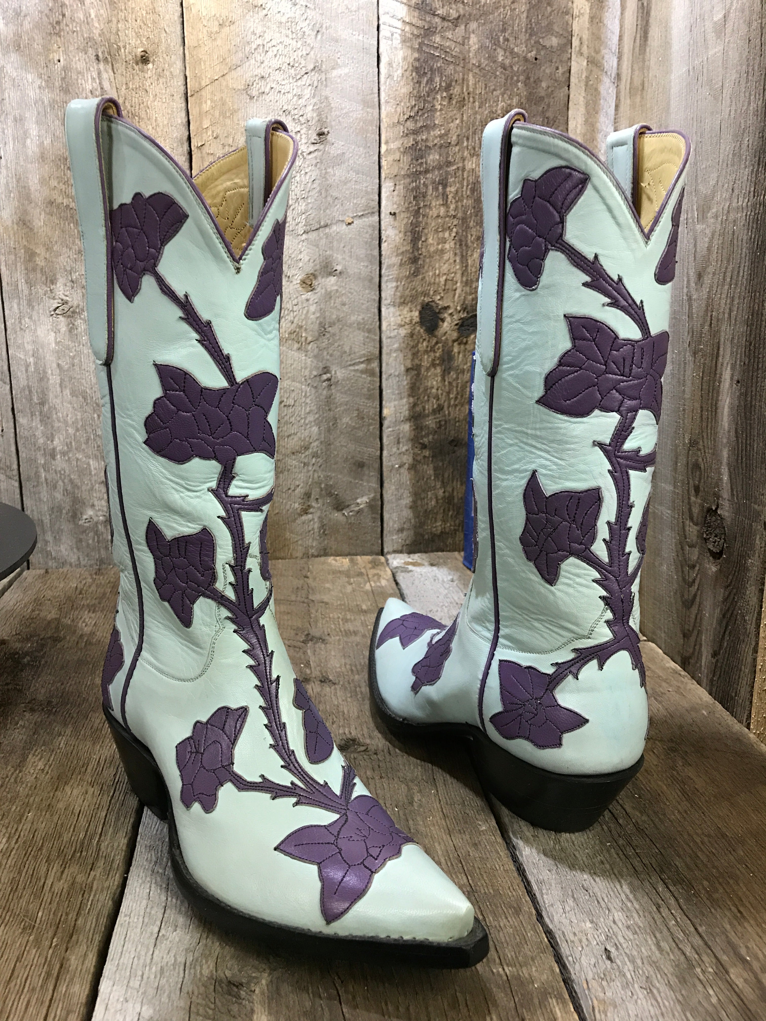 Light Blue Calf Purple Inlay Tres Outlaws Women's Classic Boot 1773