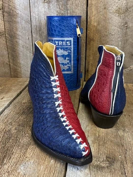 Blue & Red Ostrich White Lacing Tres Outlaws Flamingo Zip Boot 2146
